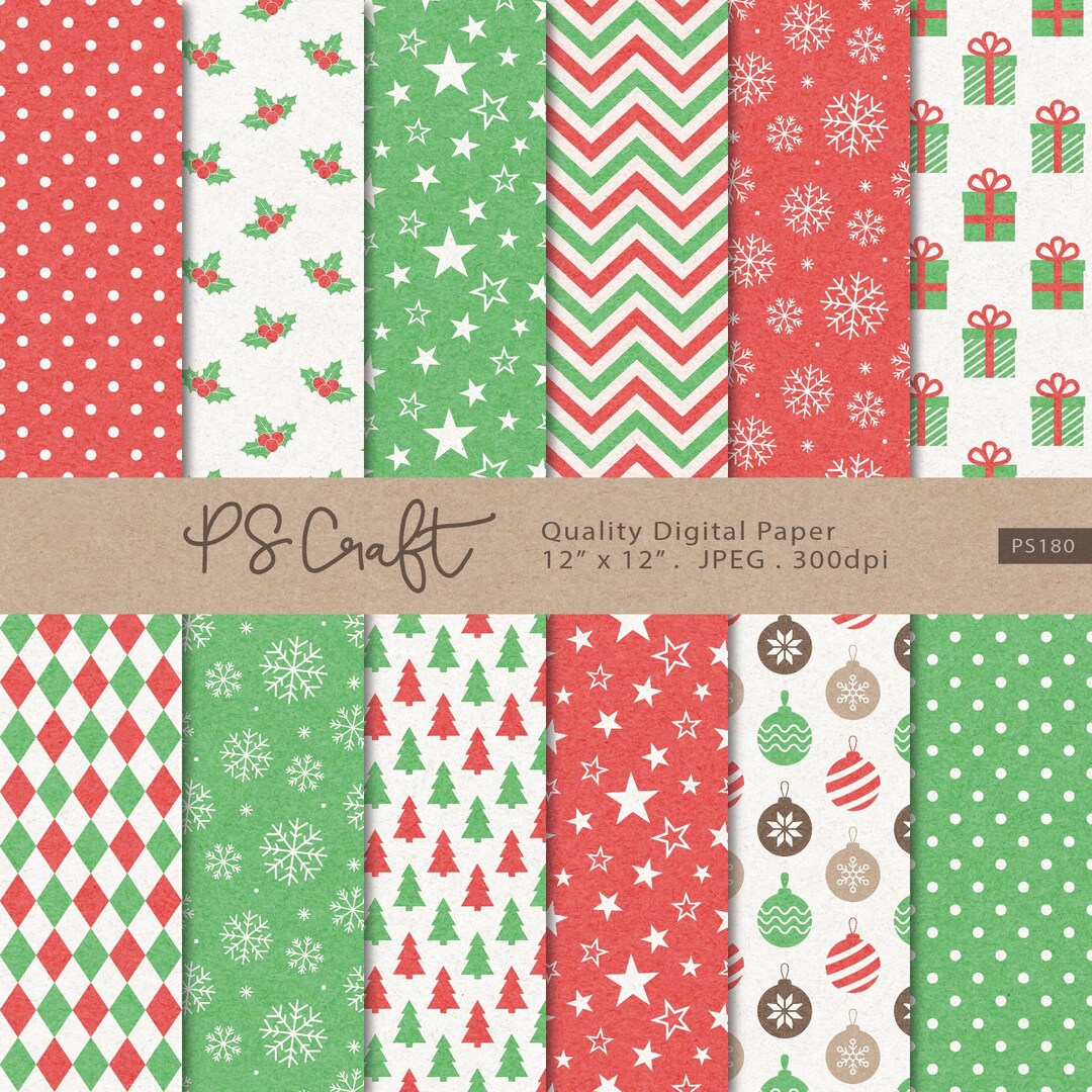 Christmas Digital Papers, SEAMLESS Textured Holiday Backgrounds, Kraft ...
