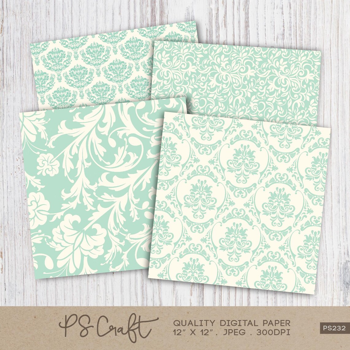 Green Damask Digital Papers SEAMLESS Green Damask Papers - Etsy