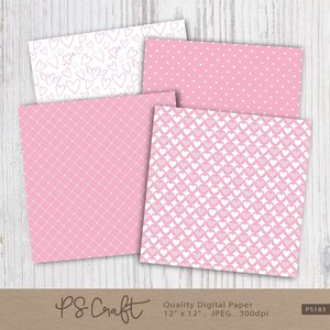 Valentine's Digital Paper, Seamless Valentines Papers, Pink Digital ...