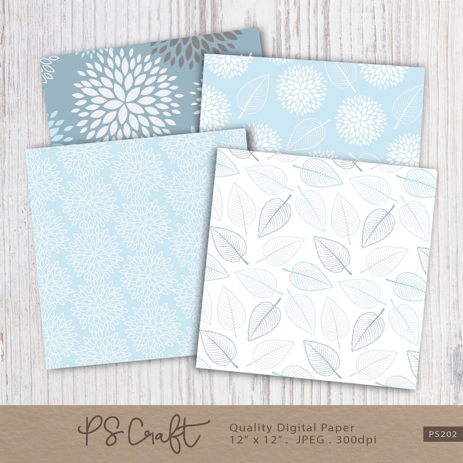 Dahlia Digital Paper, Seamless Dahlia Papers, Blue Floral Digital Paper ...