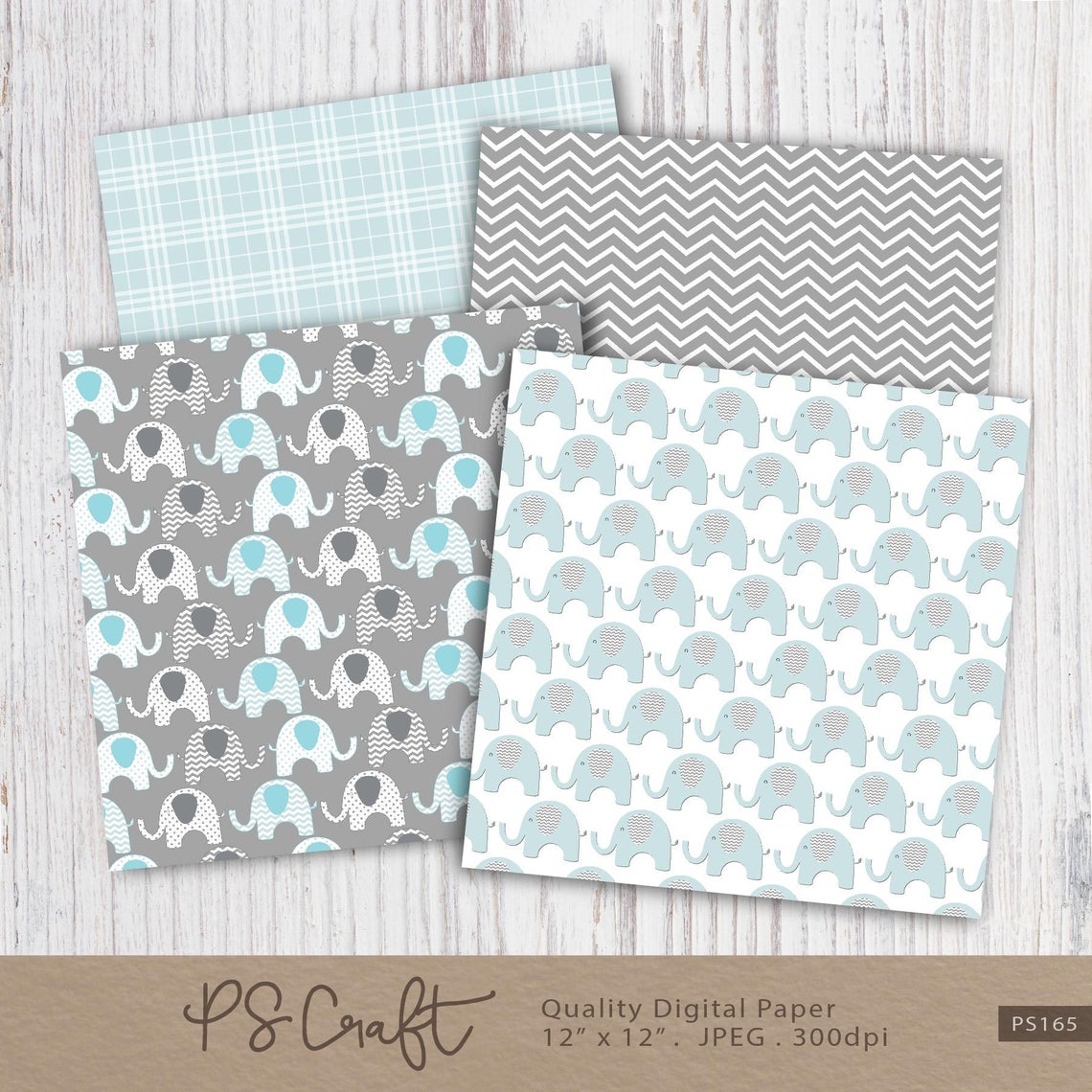 Elephant Digital Papers SEAMLESS baby Blue & Gray - Etsy