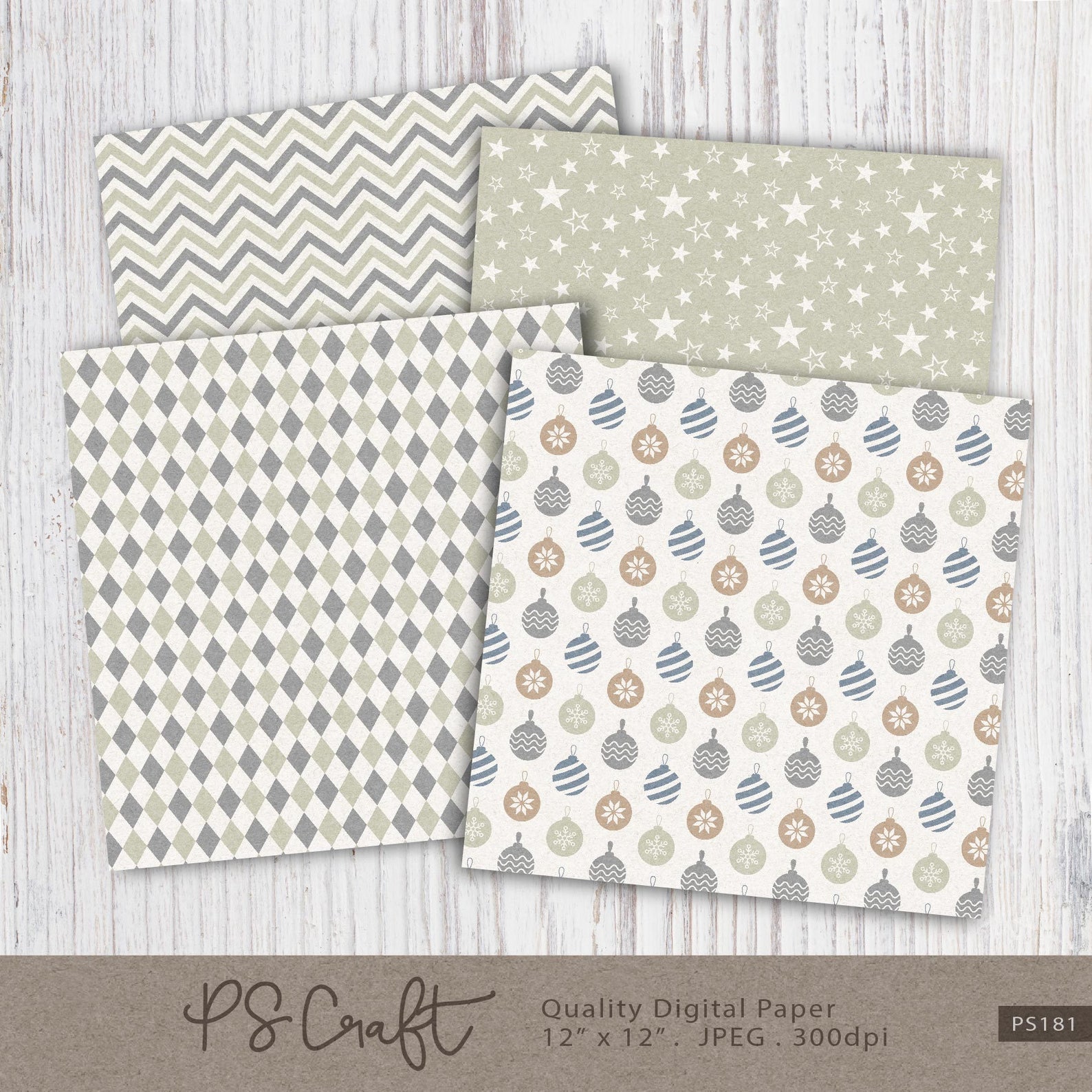 White Christmas Digital Papers, SEAMLESS Holiday Backgrounds, Kraft ...