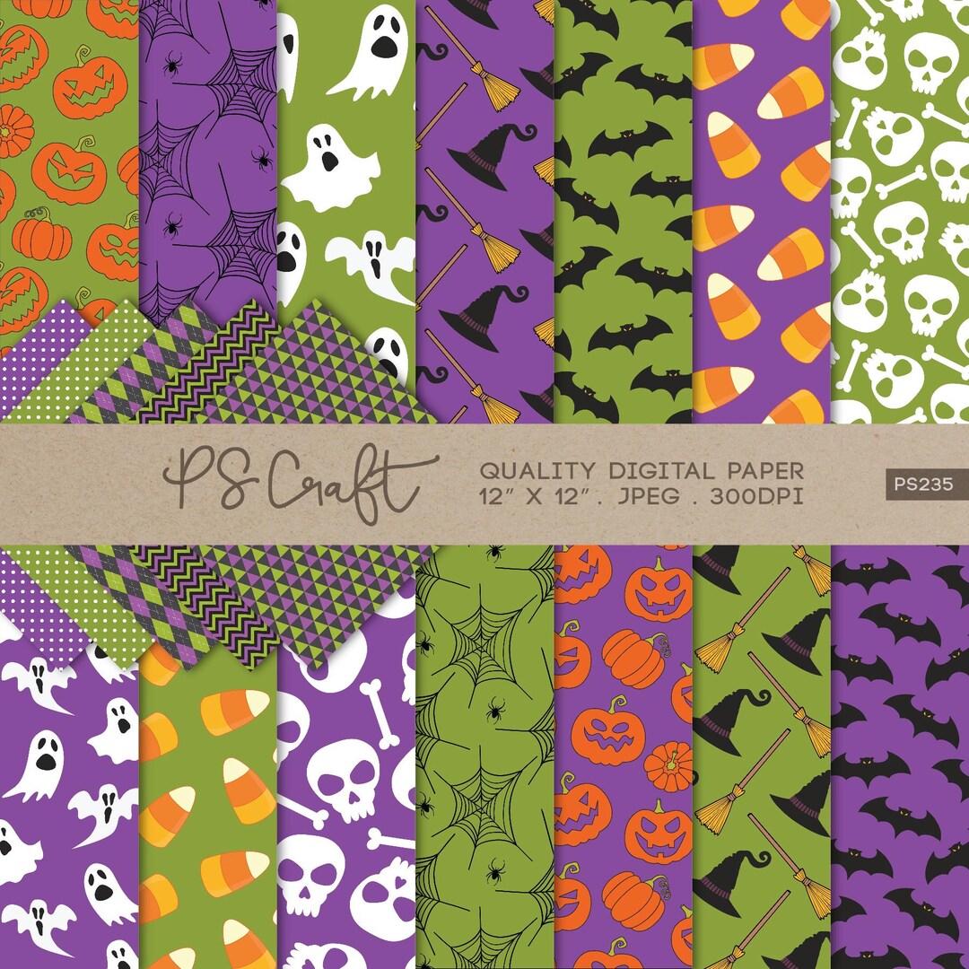 Halloween Digital Paper, SEAMLESS Halloween Digital Paper, Purple Green ...