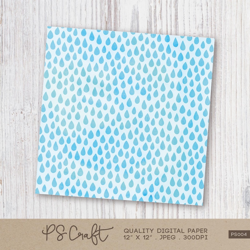 SEAMLESS Rain Drops Watercolor Digital Papers, Rain Background, Tear ...