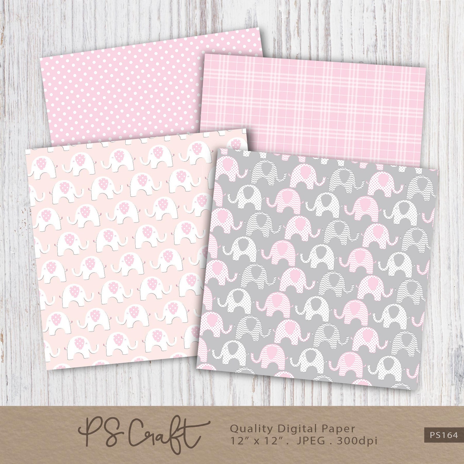 Elephant Digital Papers SEAMLESS baby Pink & Gray - Etsy