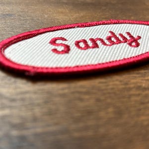 Sandy A White Work Shirt Name Patch That Says sandy in Red Script With ...