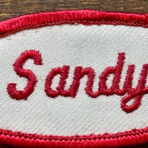 Sandy A White Work Shirt Name Patch That Says sandy in Red Script With ...