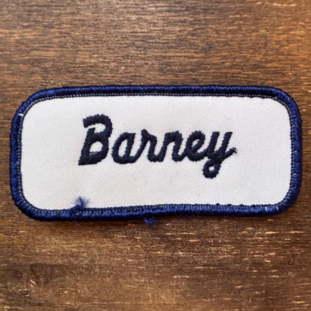 Barney. A White Work Shirt Name Patch That Says "barnes" in Blue Script With Blue Border - Etsy