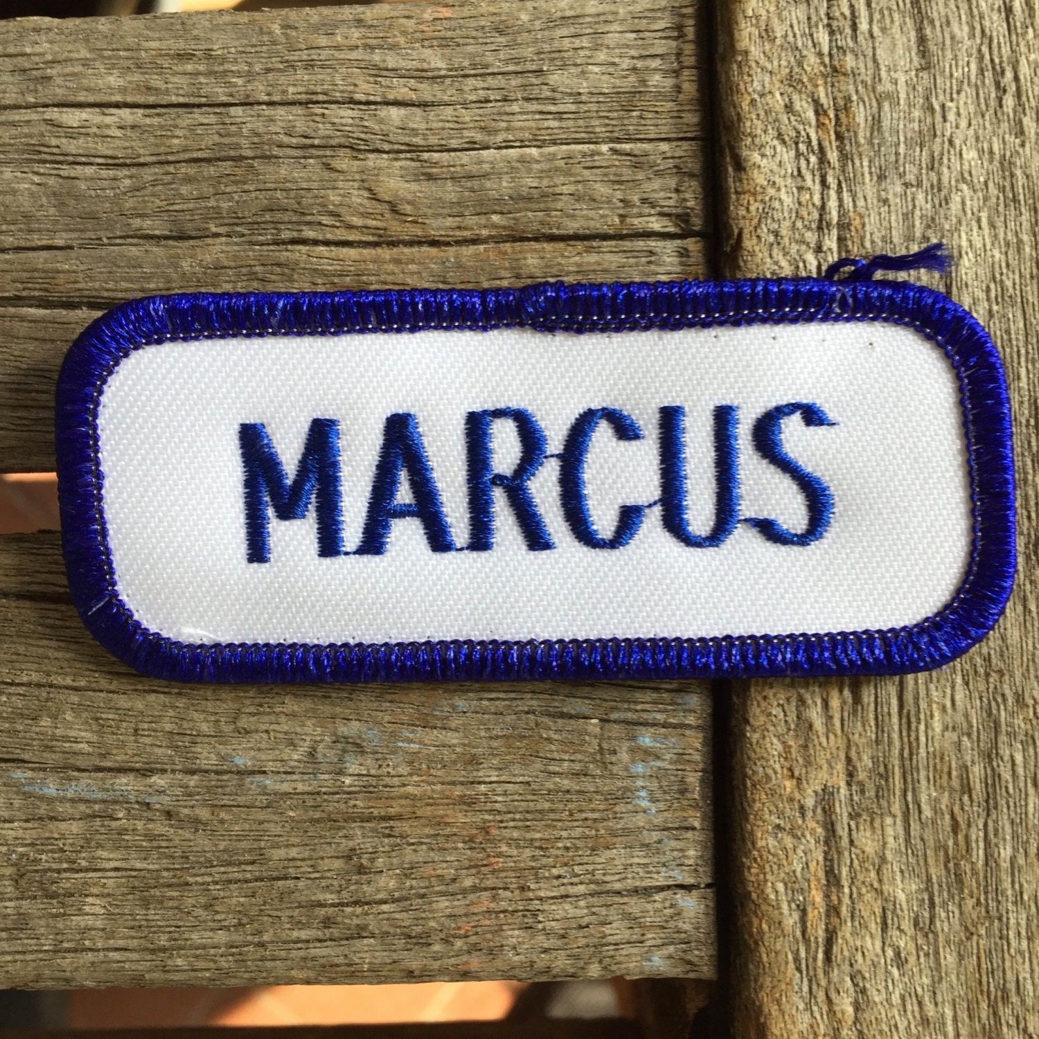 Marcus. A white work shirt patch that says Marcus | Etsy