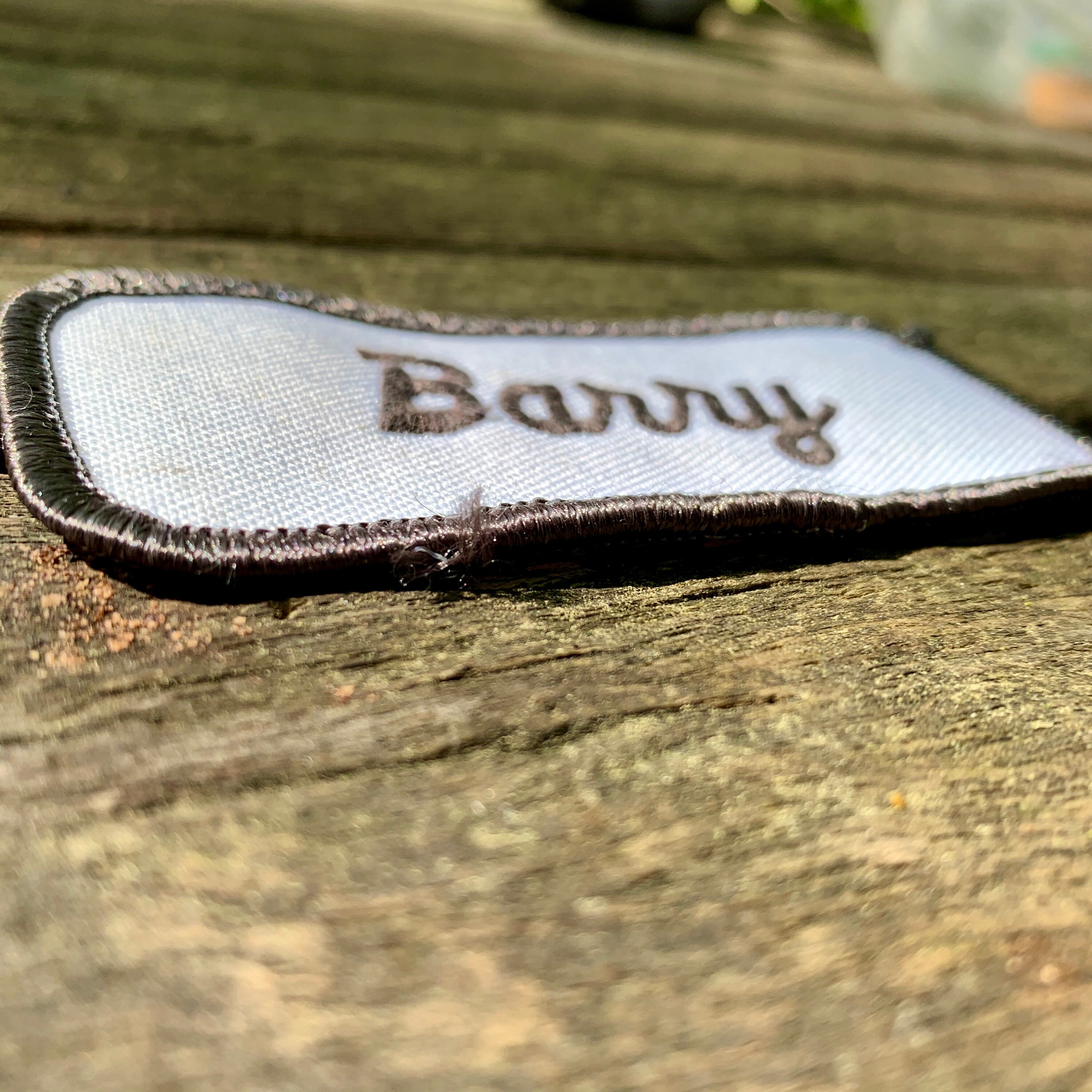 Barry. A white work shirt name patch that says | Etsy