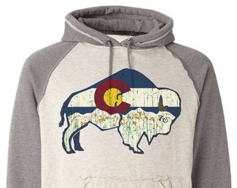Colorado Buffalo Hippy Hoodie, Oatmeal and Navy - Etsy