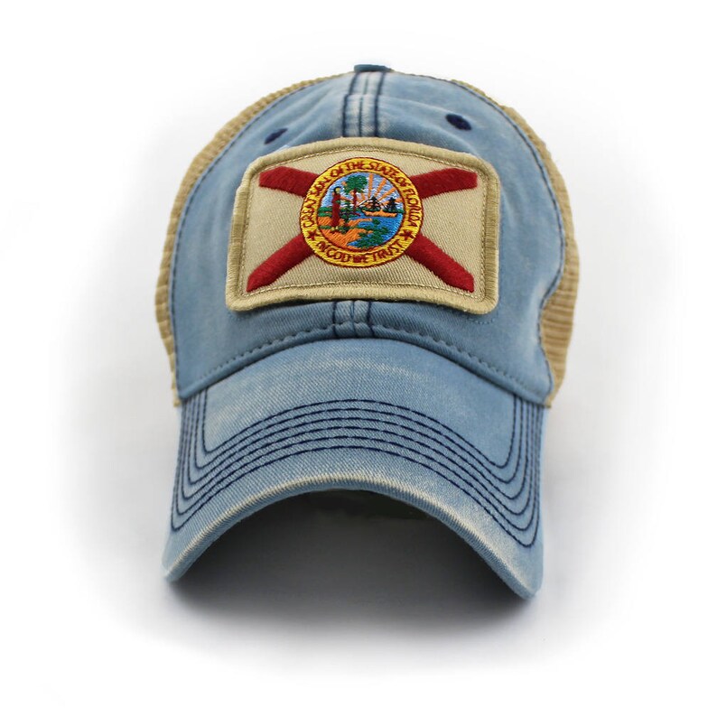 Florida Flag Patch Trucker Hat, Americana Blue - Etsy