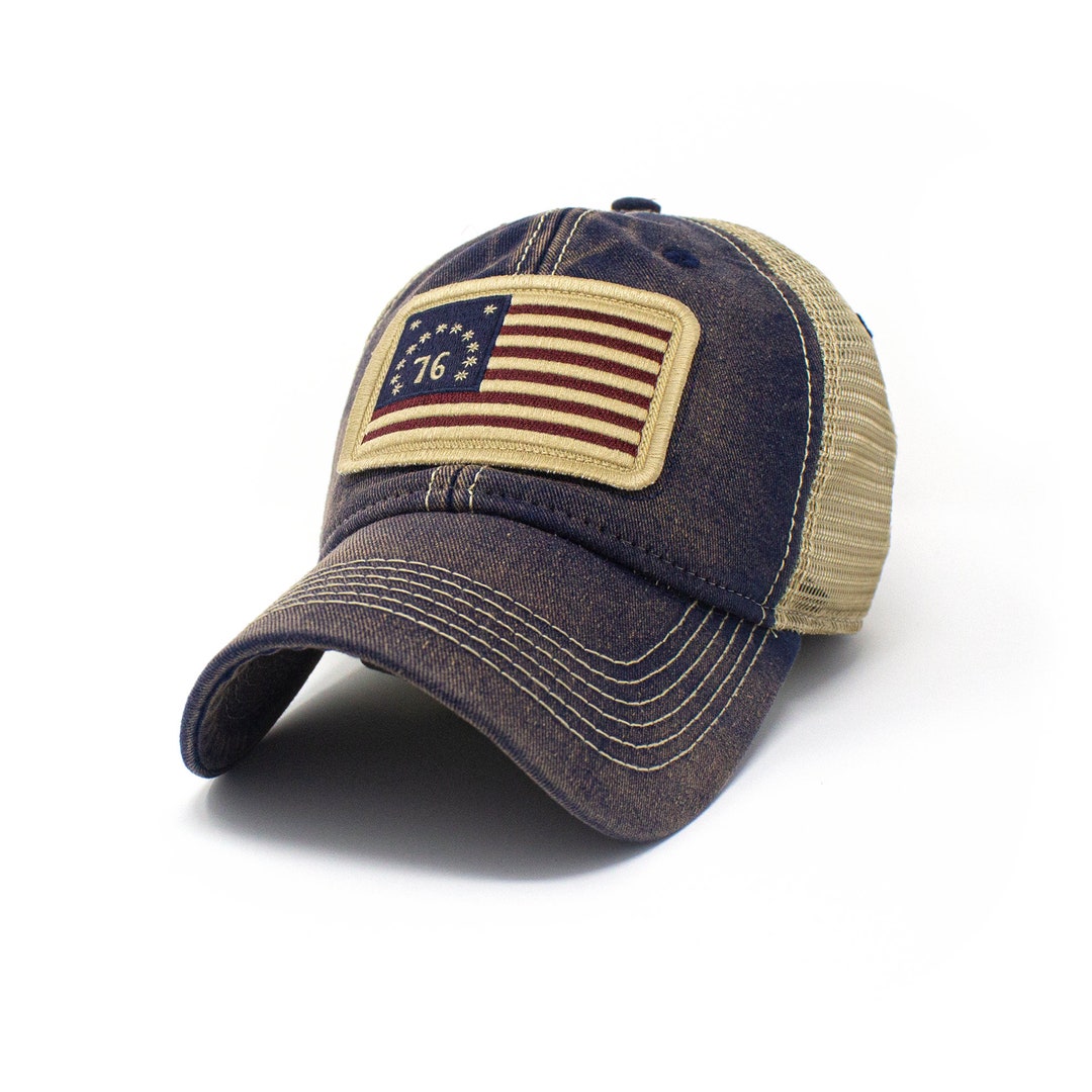 The Bennington USA Flag Patch Trucker Hat, Navy - Etsy