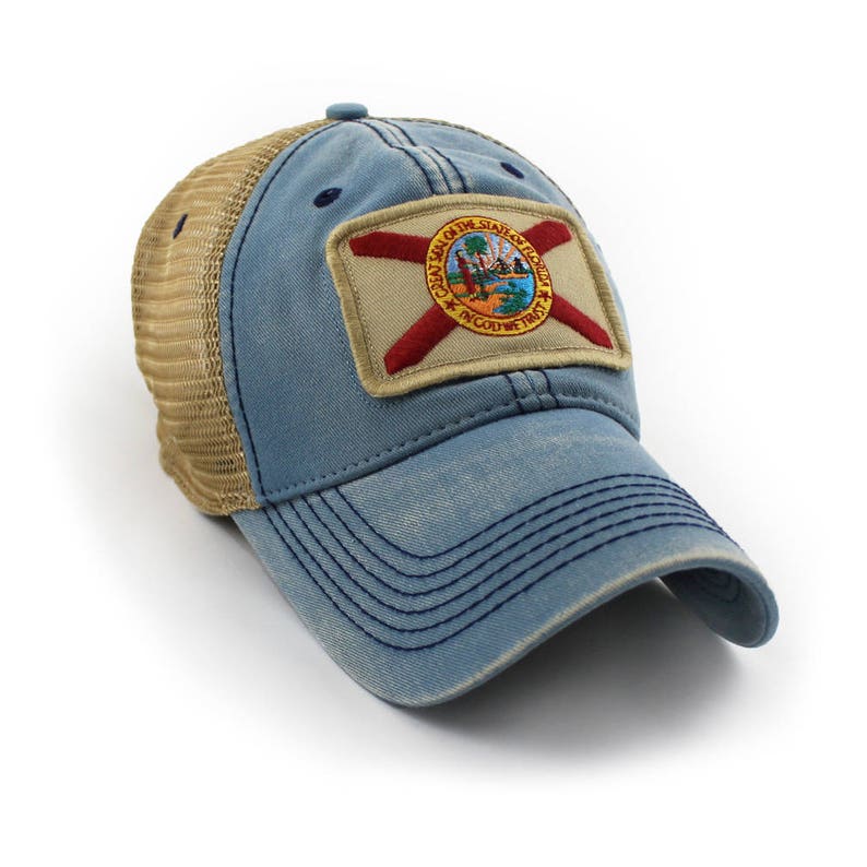 Florida Flag Patch Trucker Hat Americana Blue - Etsy