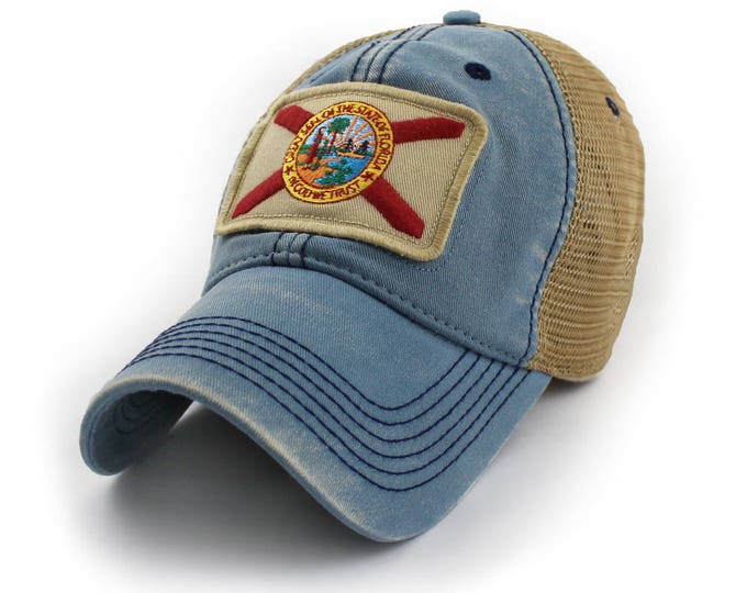 Florida Flag Patch Trucker Hat Americana Blue - Etsy