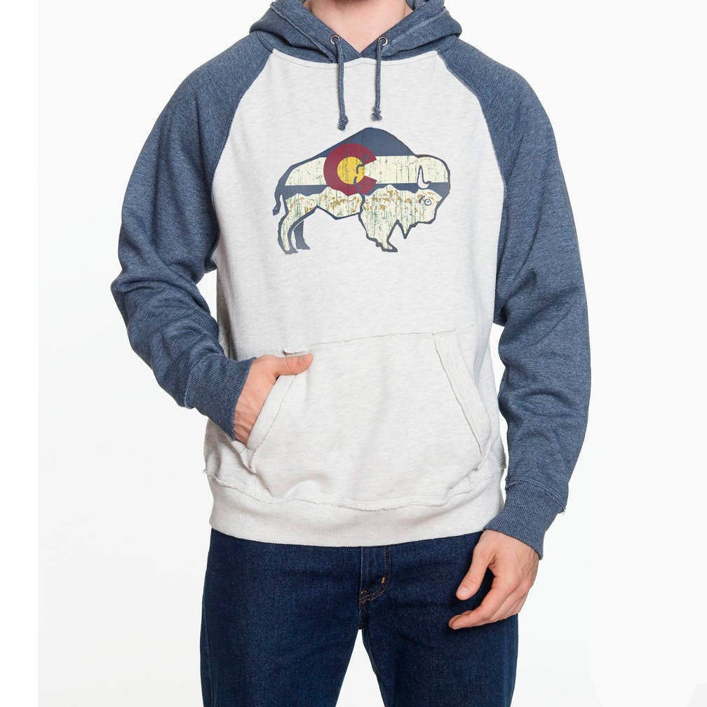 Colorado Buffalo Hippy Hoodie Oatmeal and Navy | Etsy