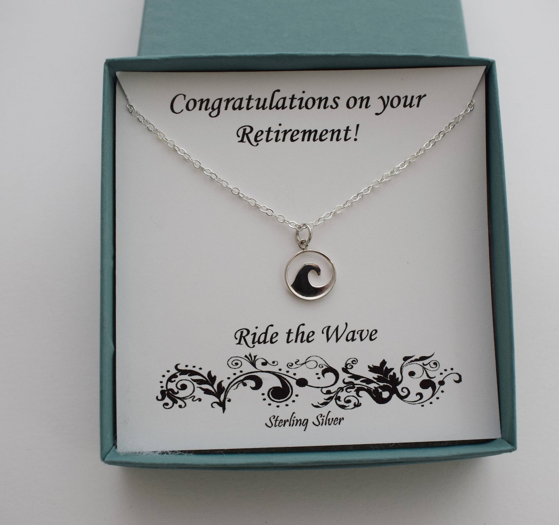 Retirement Gift for Women Sterling Silver Wave Necklace Wave - Etsy