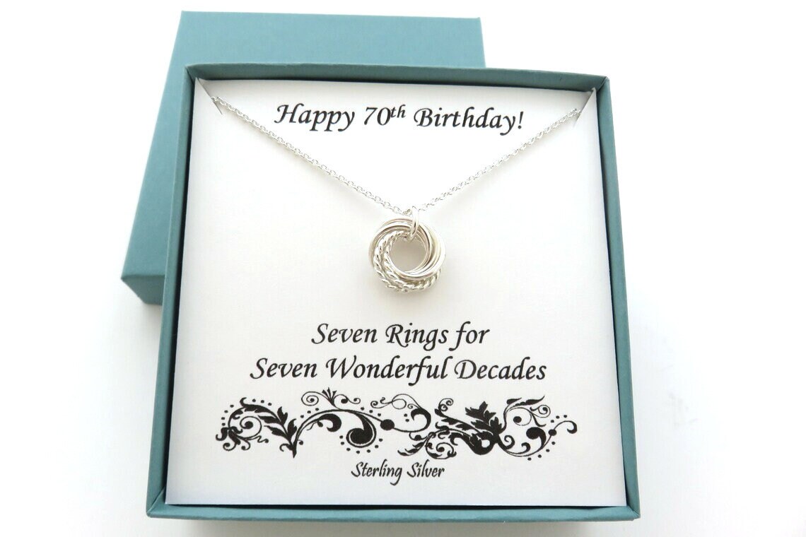 70th Birthday, Textured Sterling Silver Necklace, 70th Anniversary Gift ...