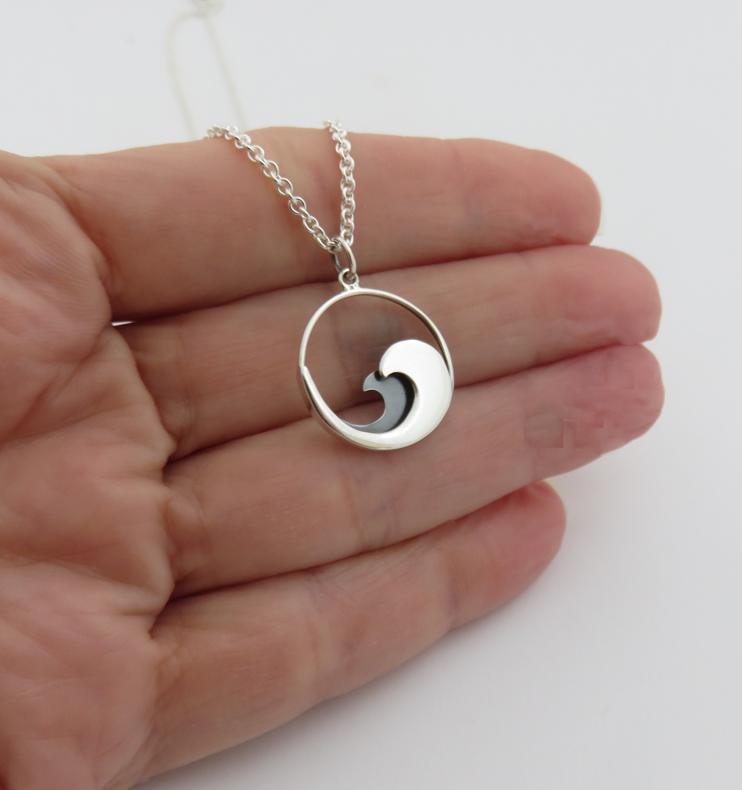 Ocean Wave Necklace, Surfer Necklace, Sterling Silver Necklace, Ocean ...