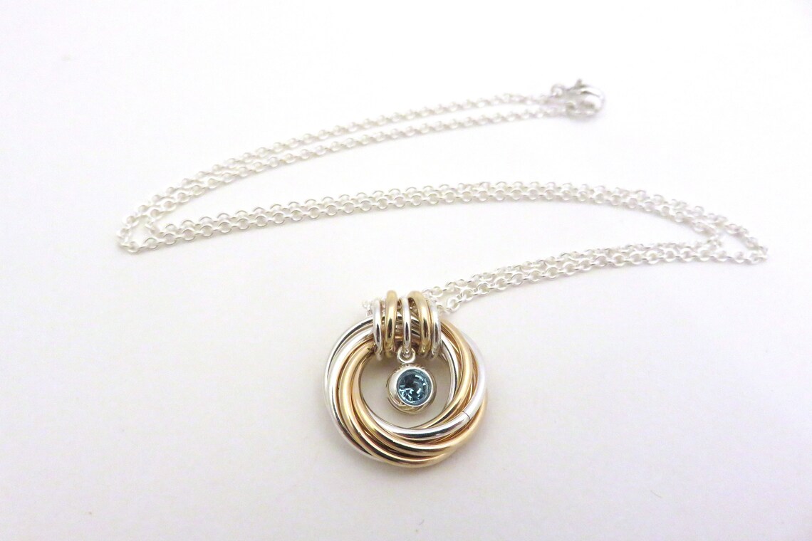 75th Birthday Gift, Silver & Gold Birthstone Necklace, Mixed Metals ...
