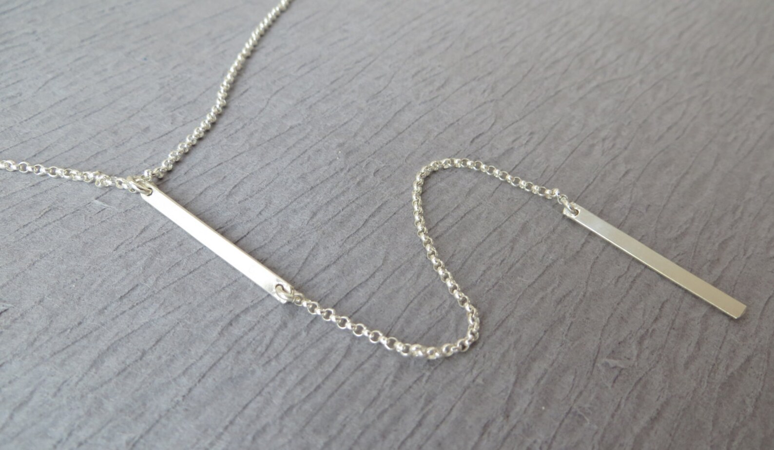 Sterling Silver Bar Necklace Y Long Bar Necklace Two Bars 2 - Etsy