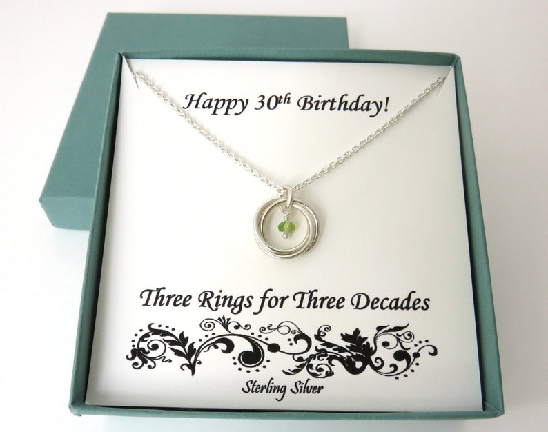 30th Birthday Gift for Her, Sterling Silver Necklace, Birthstone ...