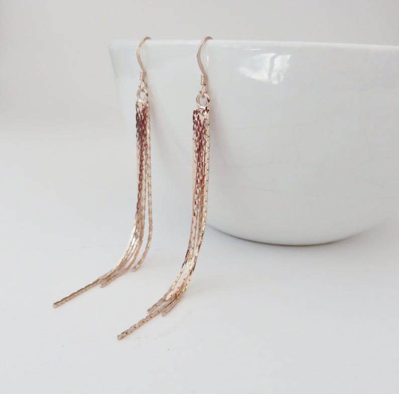 Rose Gold Tassel Earrings, Tassel Earrings, Fringe Earrings, Long Rose ...