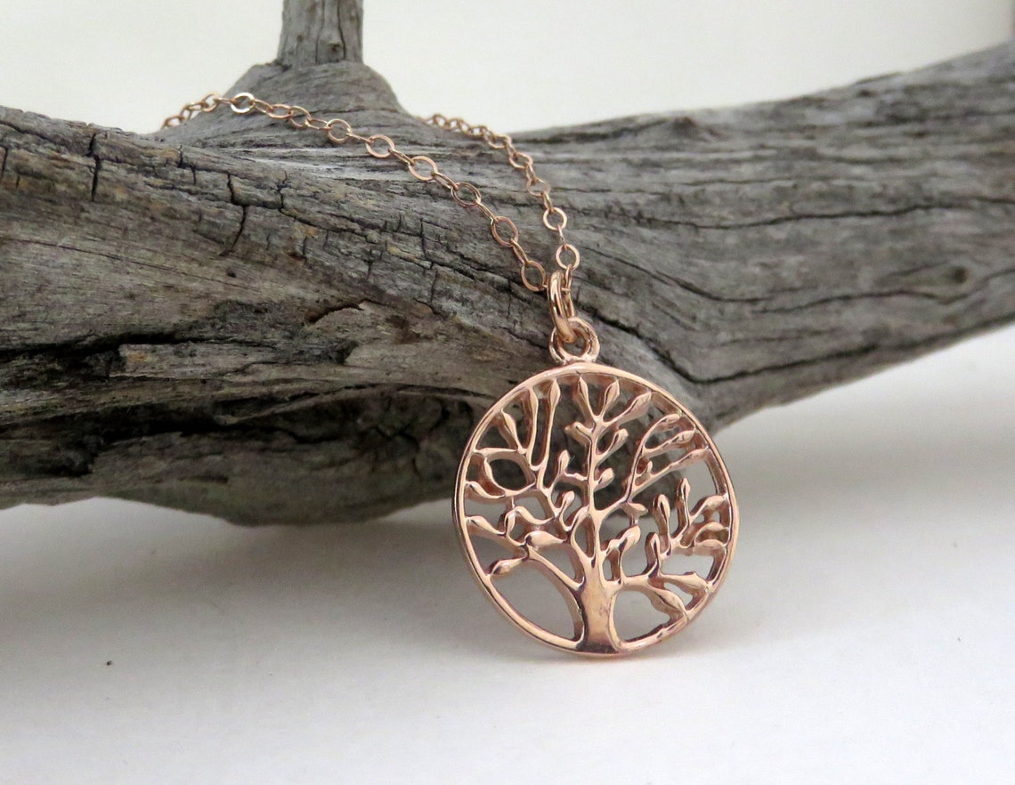 Rose Gold Tree of Life Necklace, Rose Gold Necklace, Family Tree, Round ...