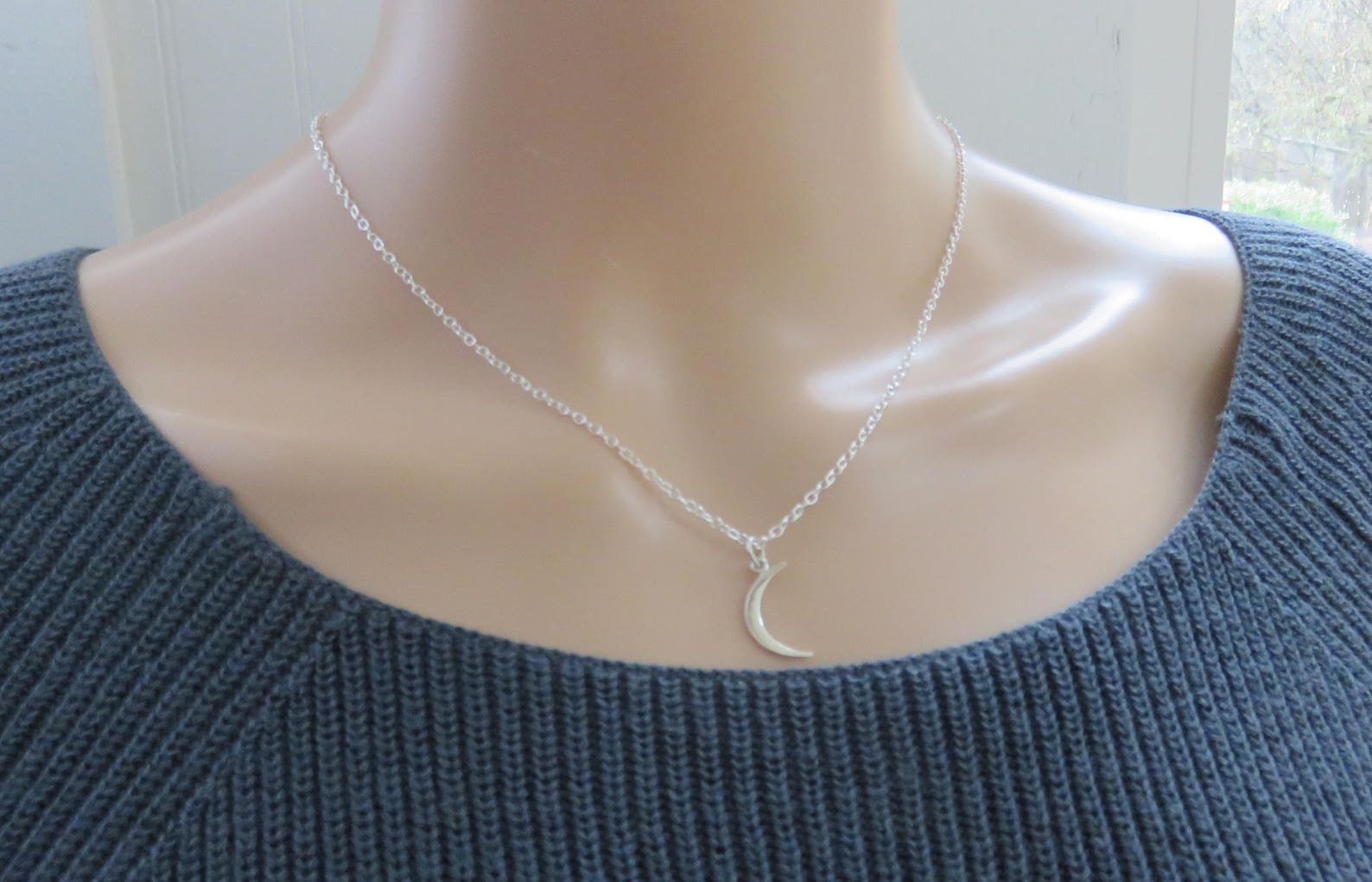 Silver Crescent Necklace Sterling Silver Crescent Moon - Etsy