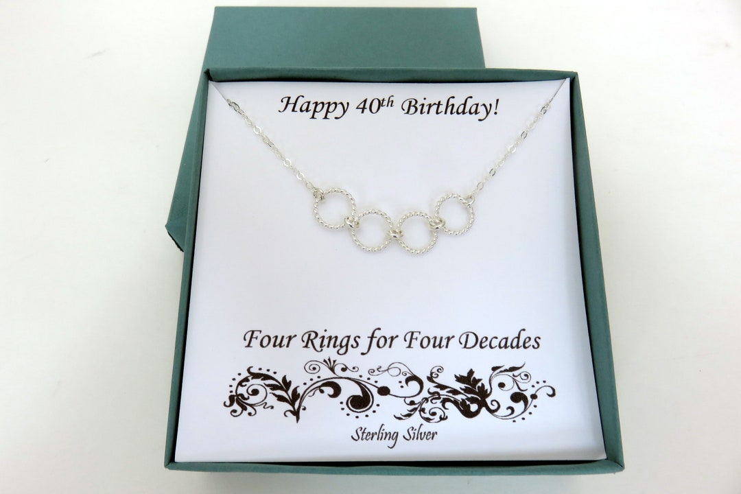 40th Birthday Gifts for Women, Four Rings Necklace, Sterling Silver ...