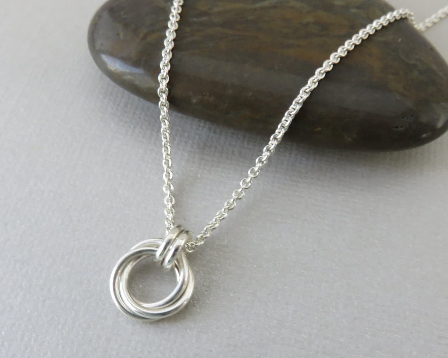 Love Knot Necklace, Sterling Silver, Eternity Necklace, 3 Rings, 30th ...