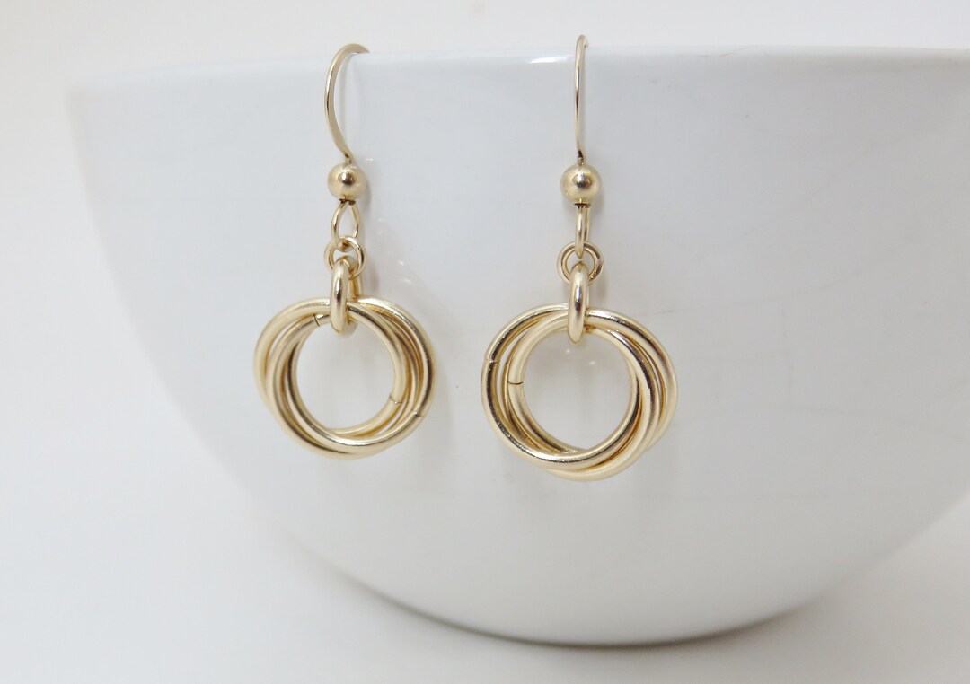 Gold Earrings, Three Ring Earrings, Gold Love Knot Earrings, Infinity ...