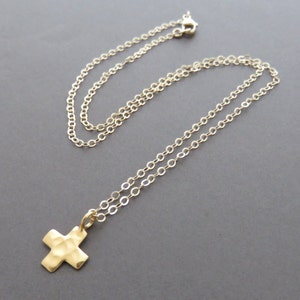 Gold Cross Necklace, Tiny Gold Cross, Small Gold Cross, Hammered Gold ...