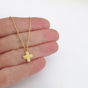Gold Cross Necklace, Tiny Gold Cross, Small Gold Cross, Hammered Gold ...