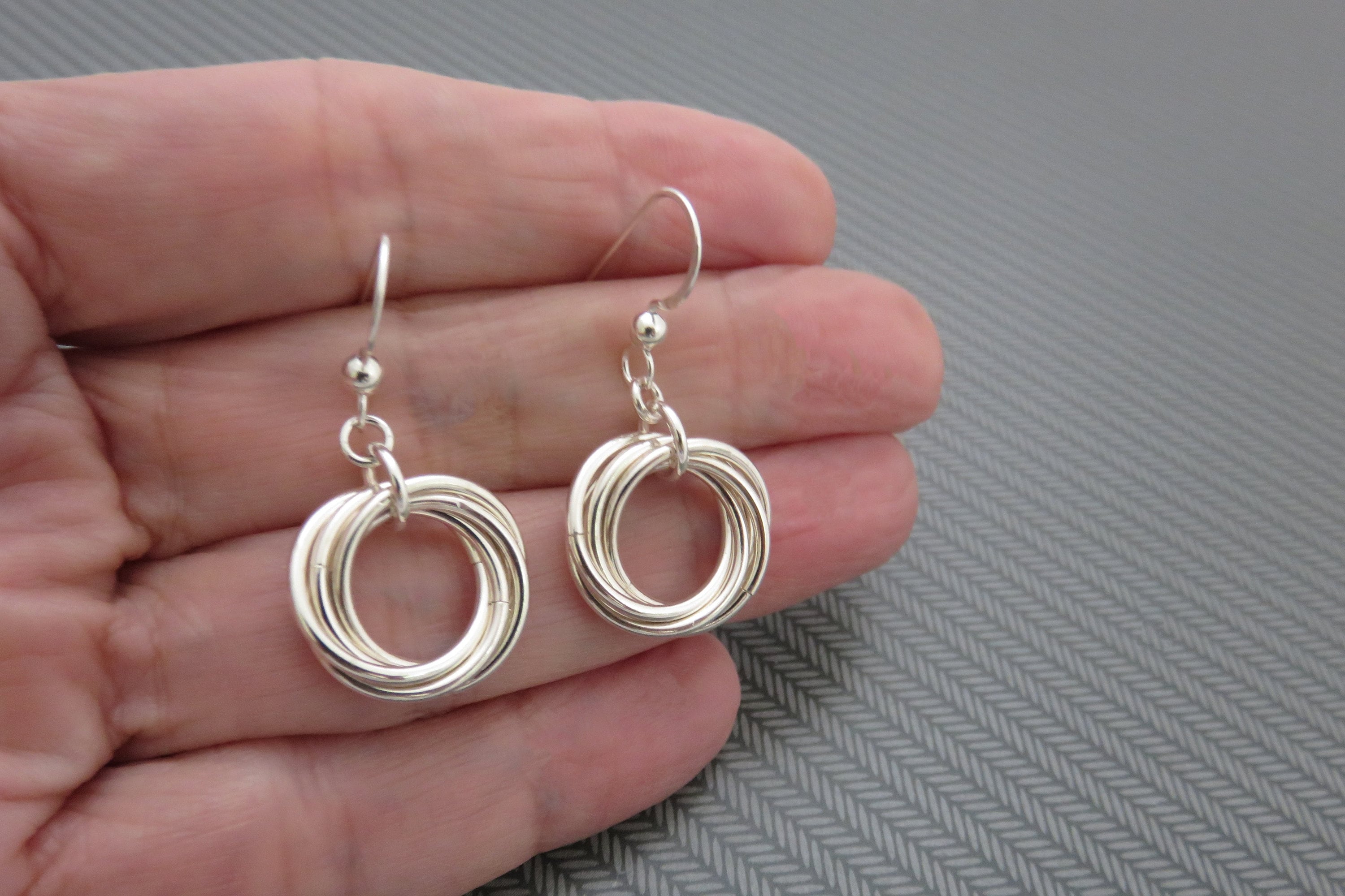 50th Birthday Gift, 5 Ring Earrings, Sterling Silver Earrings, Love ...
