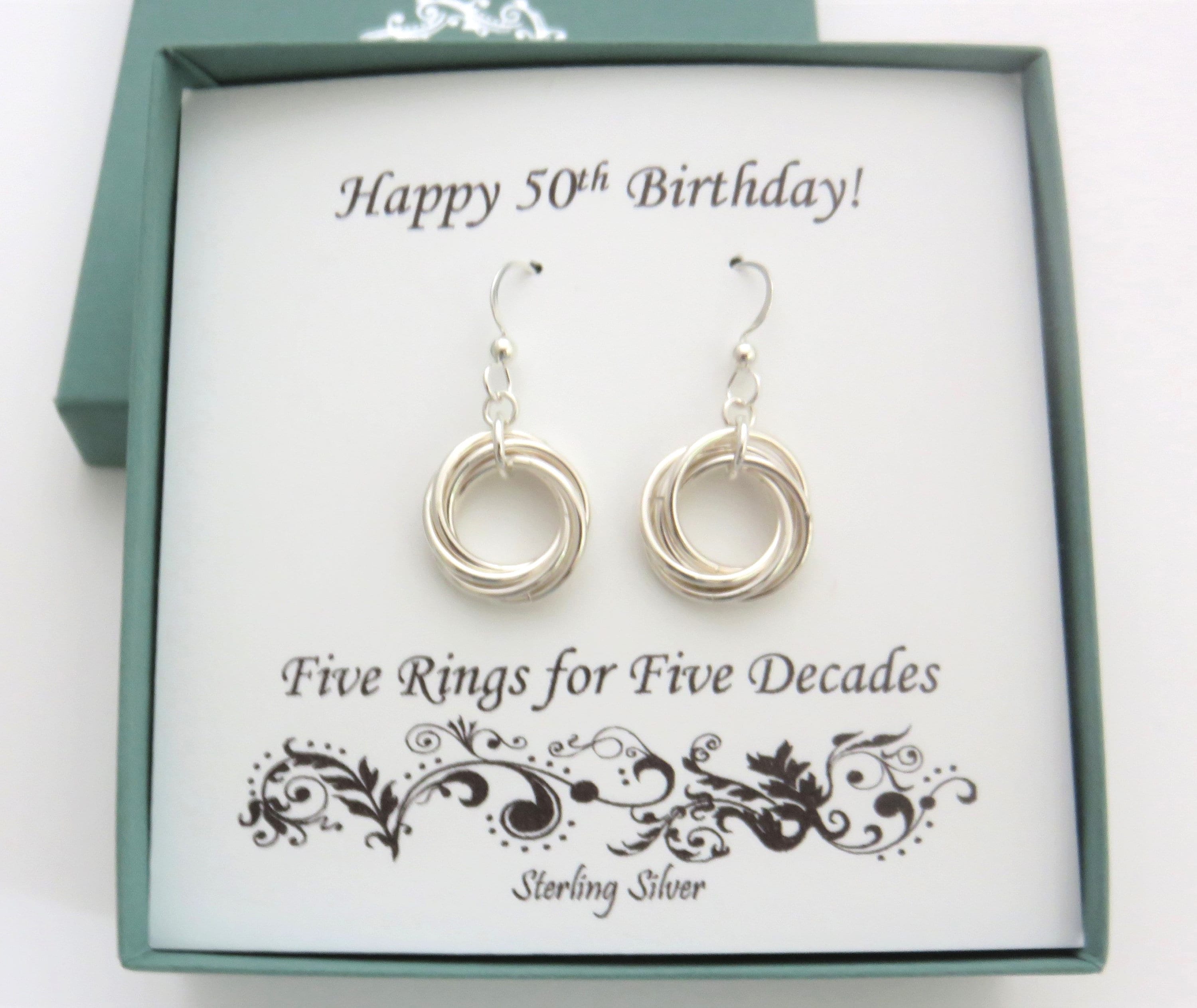 50th Birthday Women, 5 Ring Earrings, Sterling Silver Earrings, 50th ...