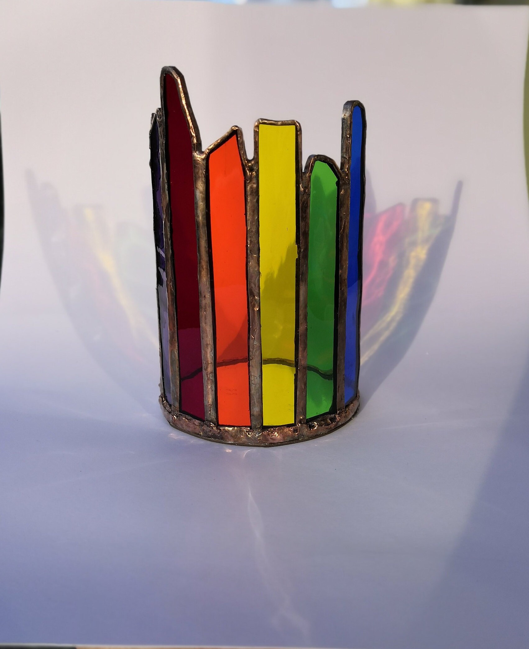 Rainbow Spectrum Chakra Stripe Suncatcher Candle Holder. - Etsy UK