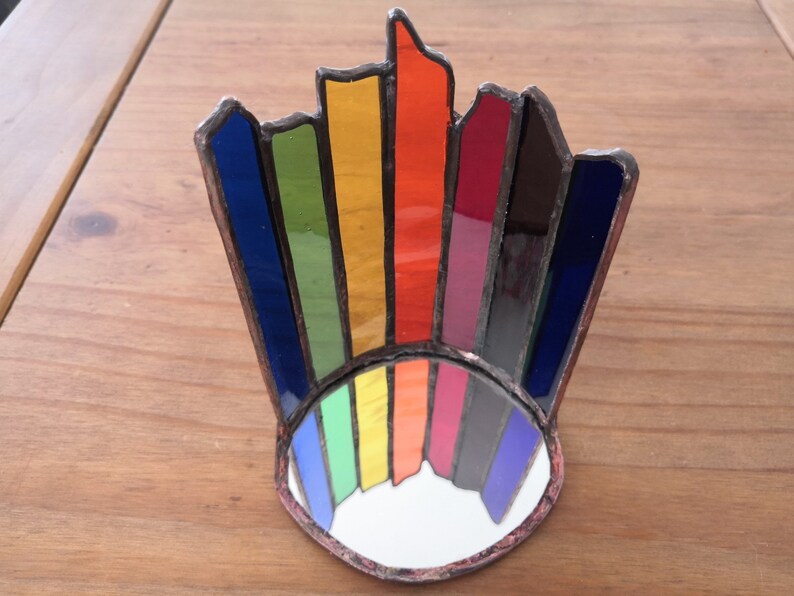 Rainbow Spectrum Chakra Stripe Suncatcher Candle Holder. - Etsy UK