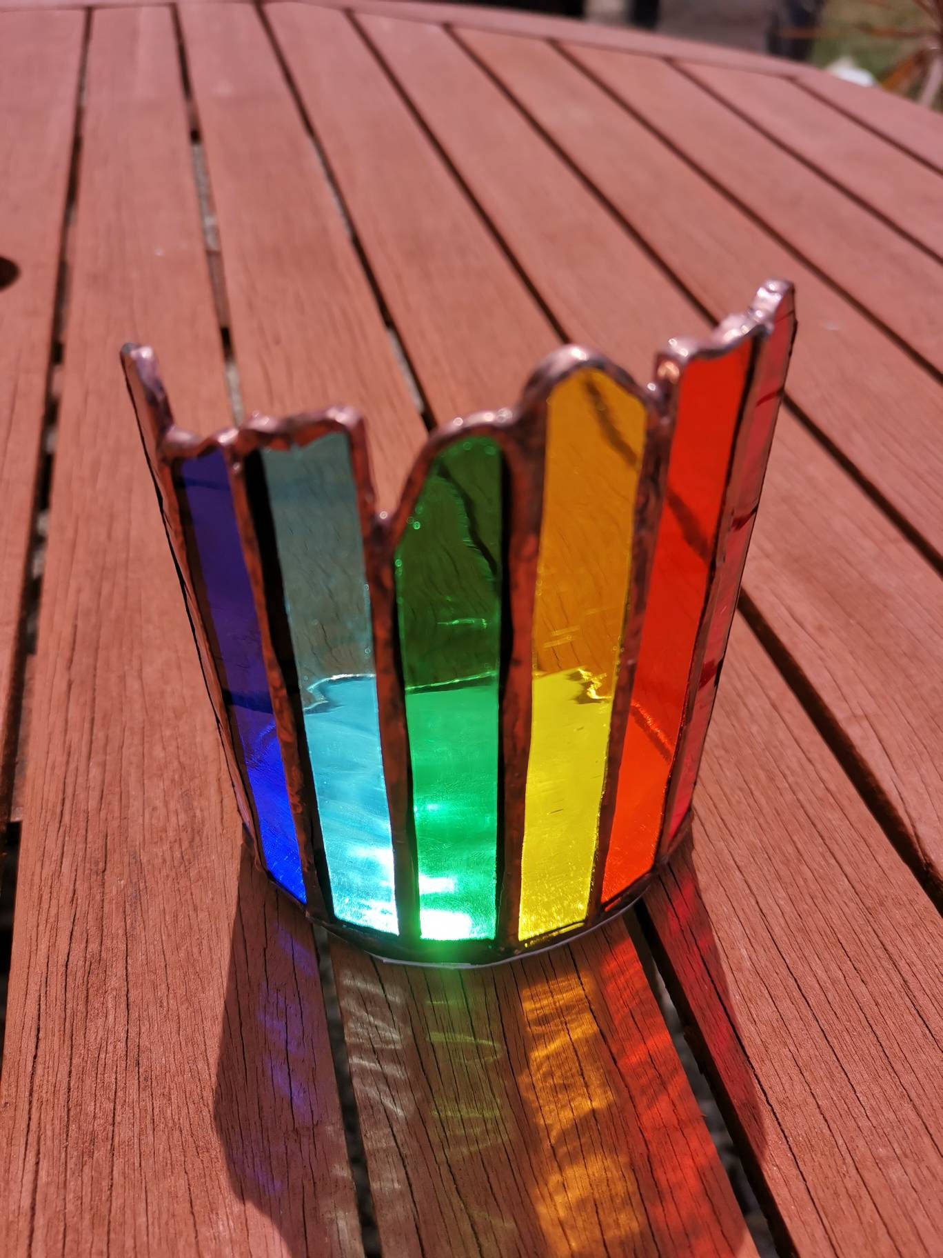 Rainbow Spectrum Chakra Stripe Suncatcher Candle Holder. - Etsy UK