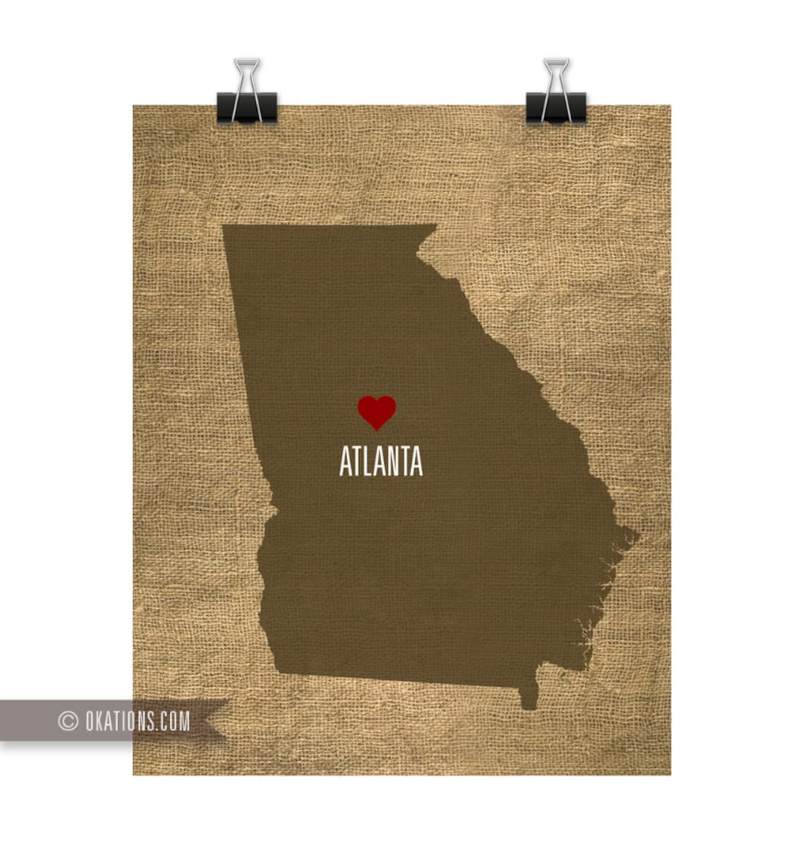 Atlanta Georgia State Love Wall Art Burlap I Love City - Etsy