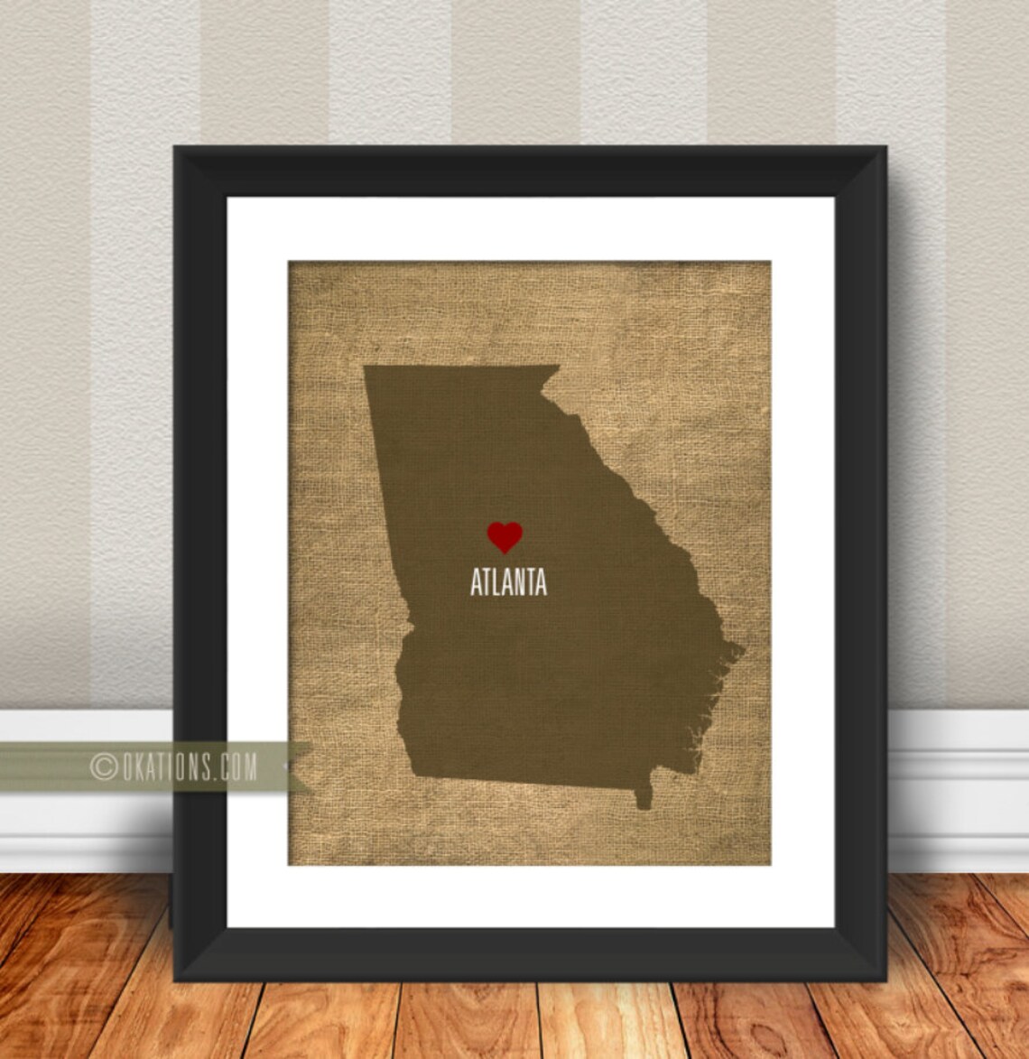 Atlanta Georgia State Love Wall Art Burlap I Love City - Etsy