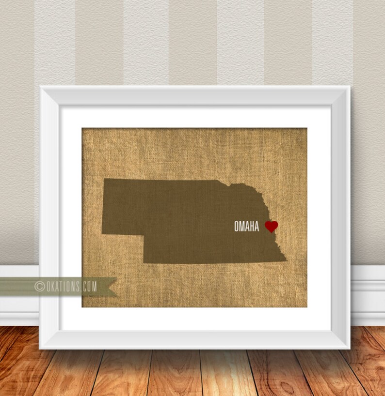 Omaha Nebraska Love Wall Art - Burlap - I Love City State Instant ...