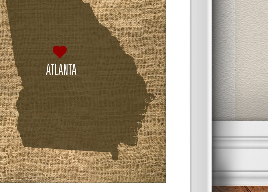 Atlanta Georgia State Love Wall Art Burlap I Love City - Etsy