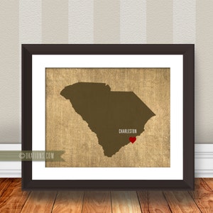 Charleston, South Carolina SC Wall Art - Burlap - I Love City State ...