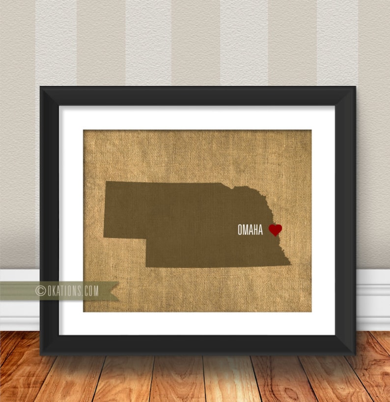 Omaha Nebraska Love Wall Art - Burlap - I Love City State Instant ...