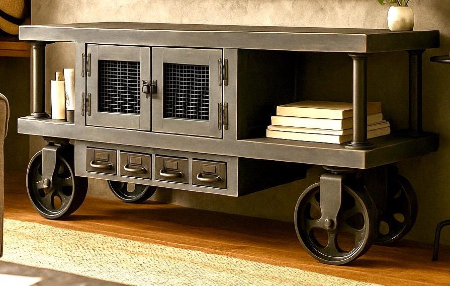 Steampunk Industrial Media Console Cart. - Etsy
