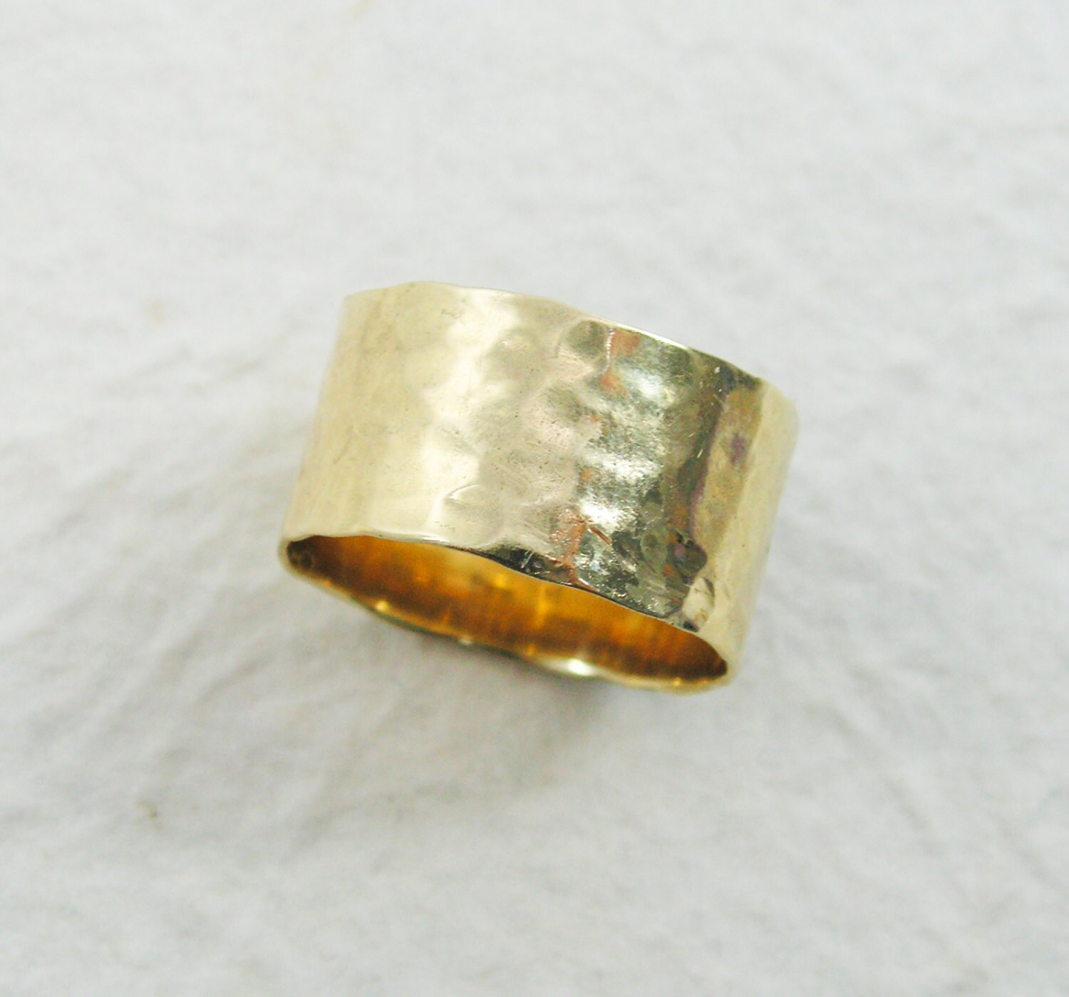 Wide 14K Gold Hammered 11 Mm Wedding Band. Hammered Wedding Band. Wide ...