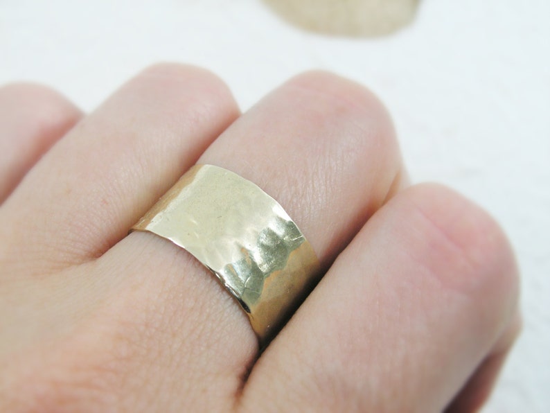 Wide 14K Gold Hammered 11 Mm Wedding Band. Hammered Wedding Band. Wide ...