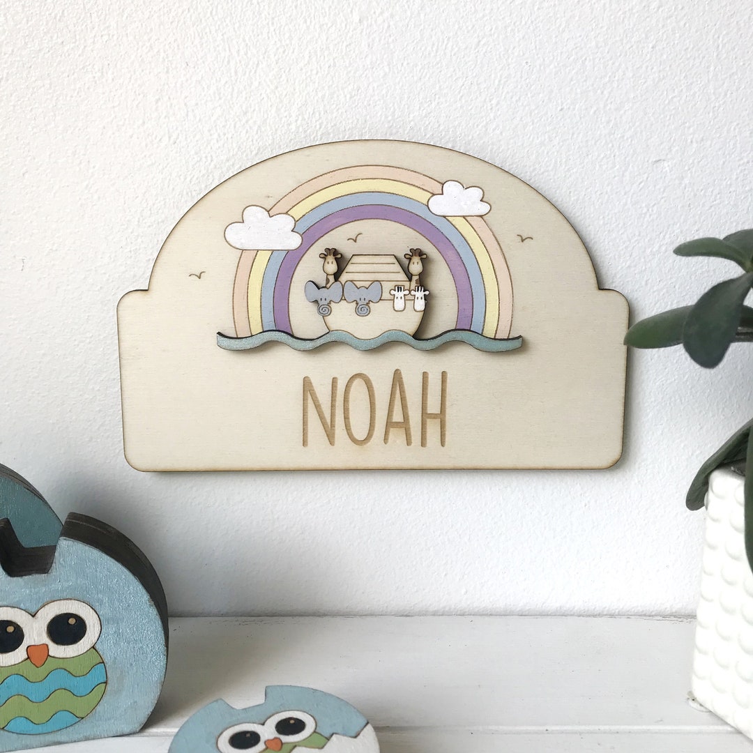 Noah's Ark Door Sign - Personalised Child's Door Plaque - Name Plaque ...