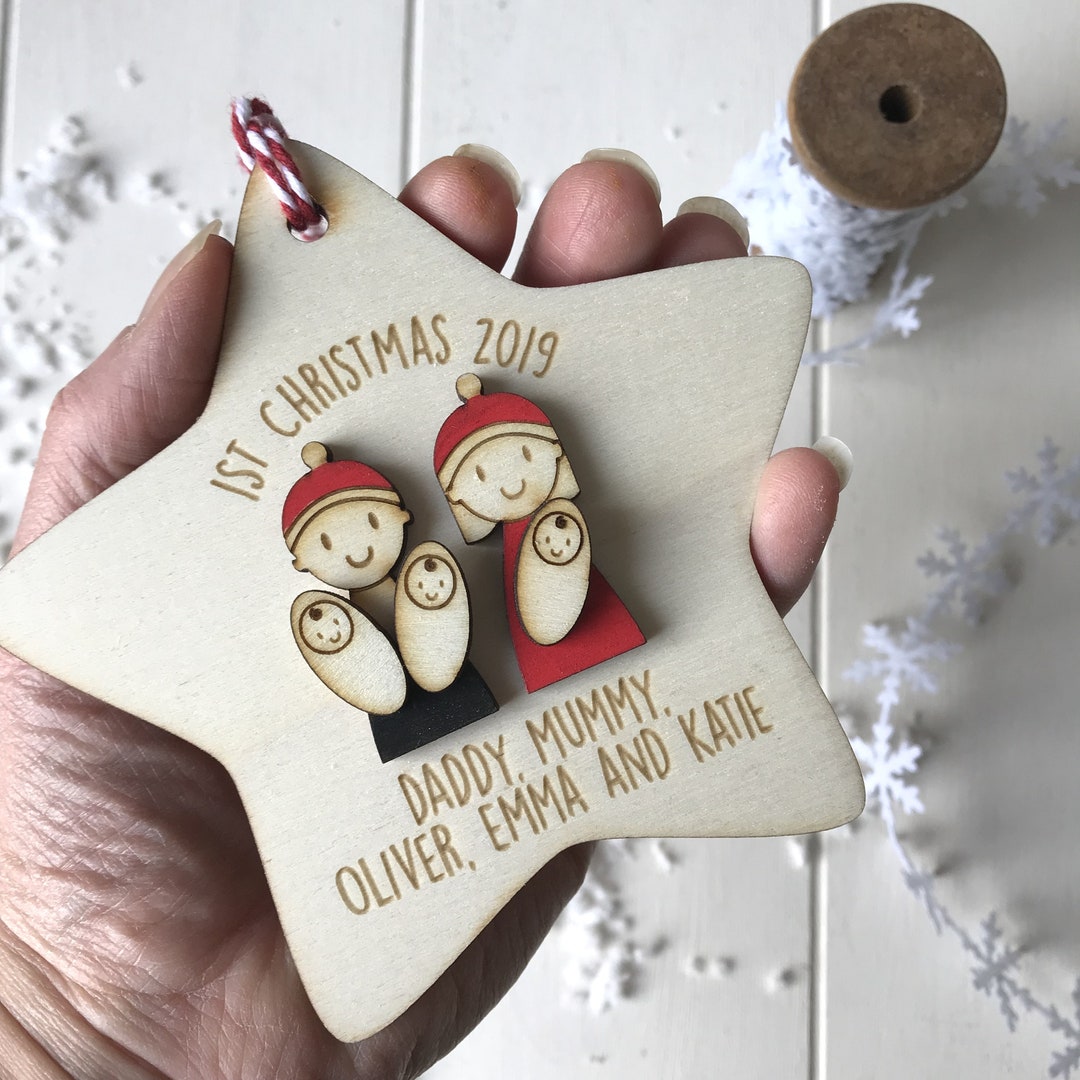Personalised Family With Triplets Christmas Tree Star Decoration - Etsy